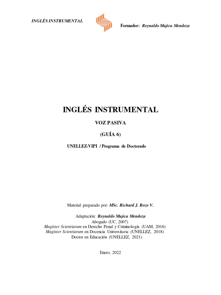 Guía 6 (Voz Pasiva) Ingles Reynaldo | PDF | Verbo | Asunto (gramática) Guía 6 (Voz Pasiva) Ingles Reynaldo | PDF | Verbo | Asunto (gramática)