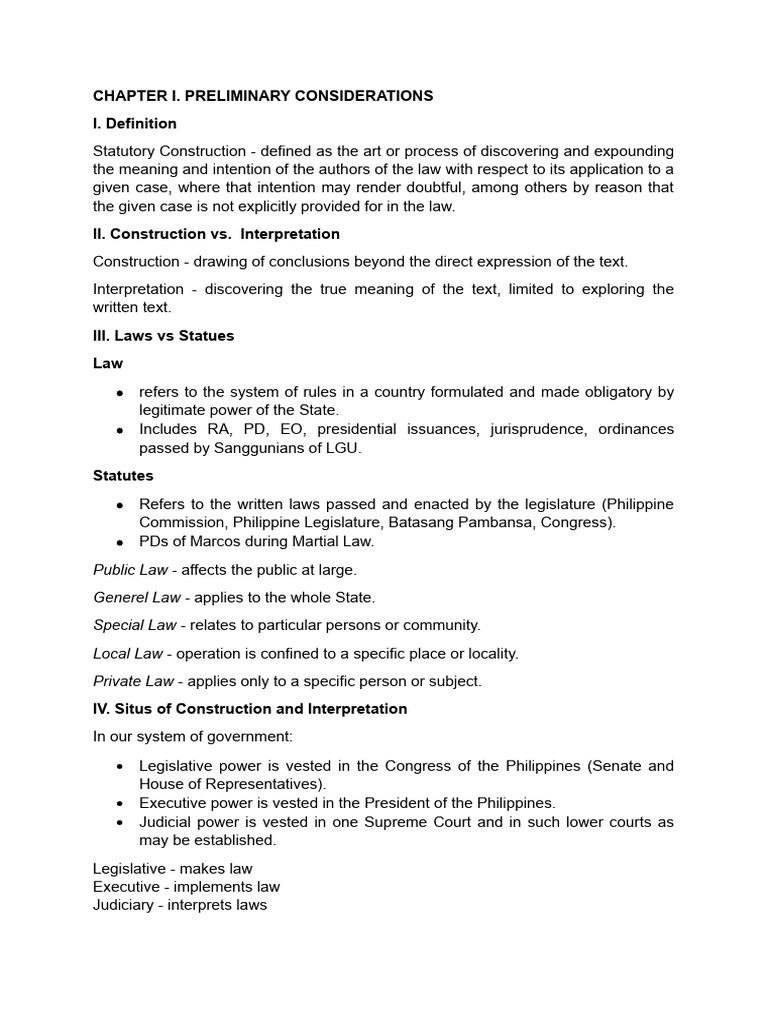 Statutory Construction (Course Outline) | PDF | Statutory ...