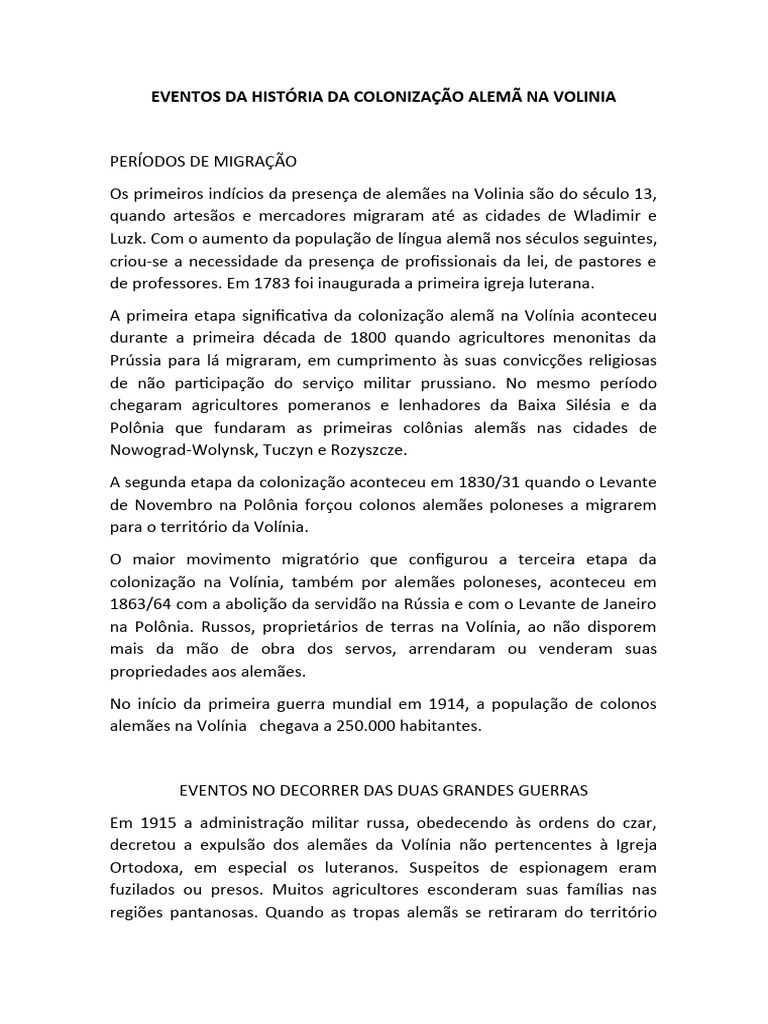 Colonização Alemã na Volínia: História e Impactos | PDF | Polônia | Ucrânia