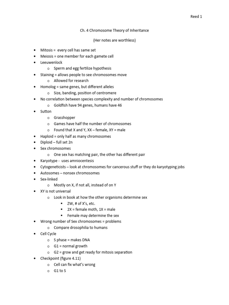 Ch. 4 Chromosome Theory of Inheritance | PDF | Meiosis | Chromosome