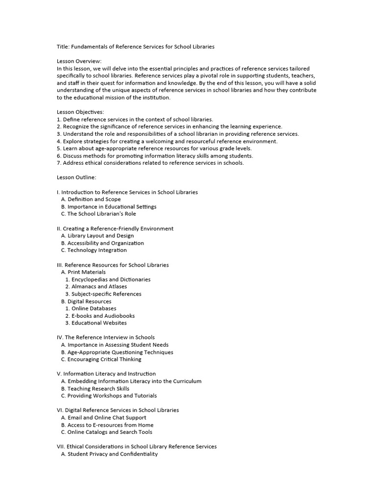 Reference Service in School Library | PDF | School Library ...