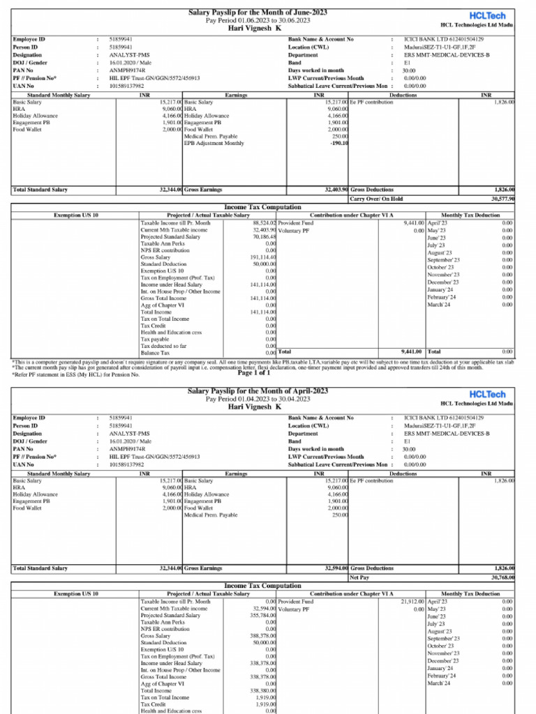 Payslips - 3 Months | PDF