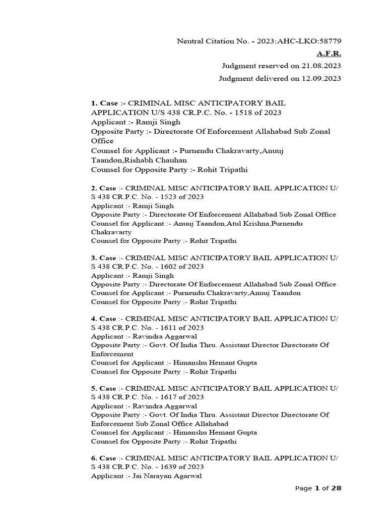 Anticipatory Bail - J. Subhash Vidhyarthi | PDF | Bail | Criminal ...