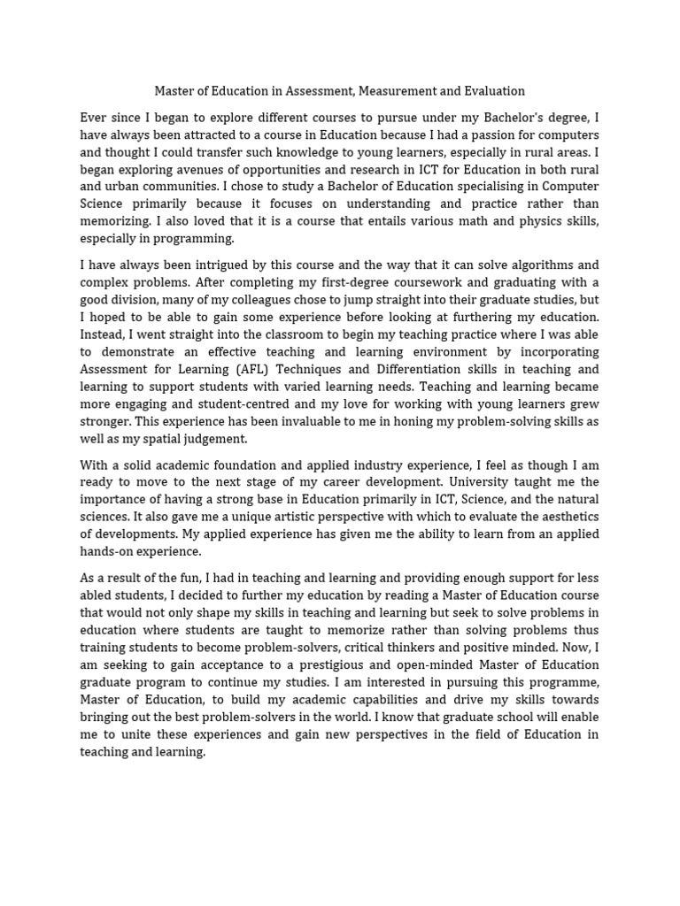 Course Personal Statement | PDF | Learning | Evaluation