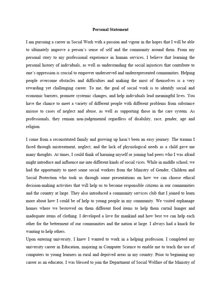 Personal Statement For Social Work | Download Free PDF | Social Work ...