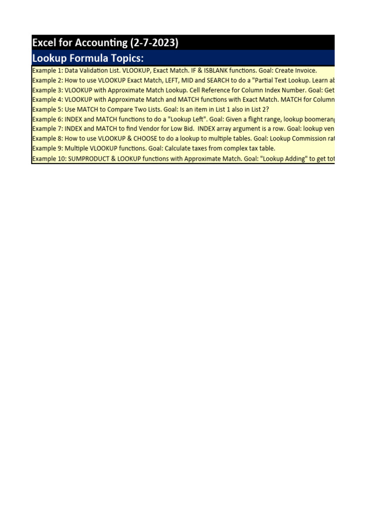 Lookup Formulas Download Free Pdf Database Index Information Science