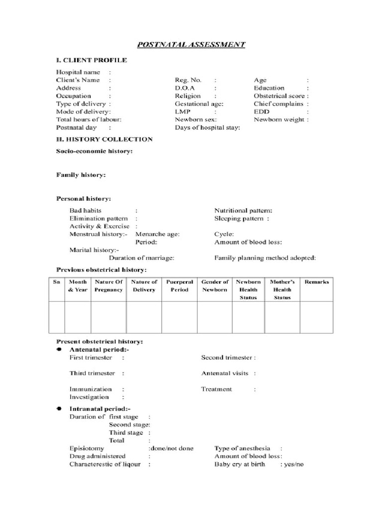 Postnatal Case Assessment Format | PDF