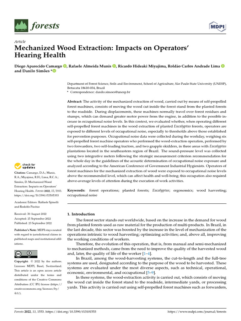 Mechanized Wood Extraction Impacts On Operators Hearing Health | PDF ...