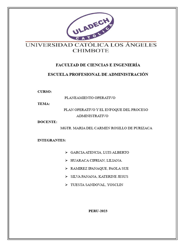 Plan Operativo y Enfoque Administrativo | PDF | Planificación | Business