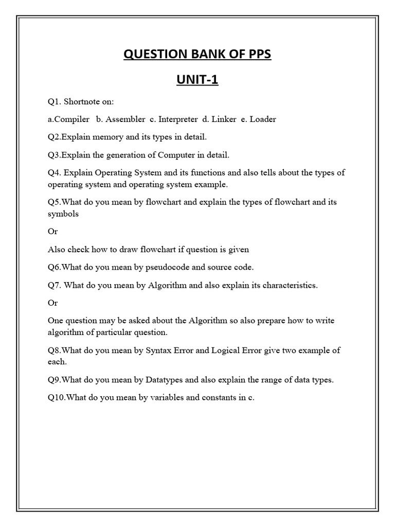 Question Bank of PPS | PDF | Control Flow | C (Programming Language)