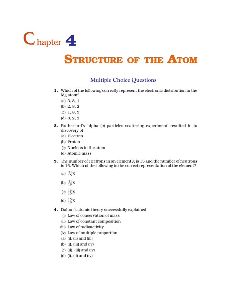Atomic Structure: MCQs and Concepts | PDF | Atoms | Proton