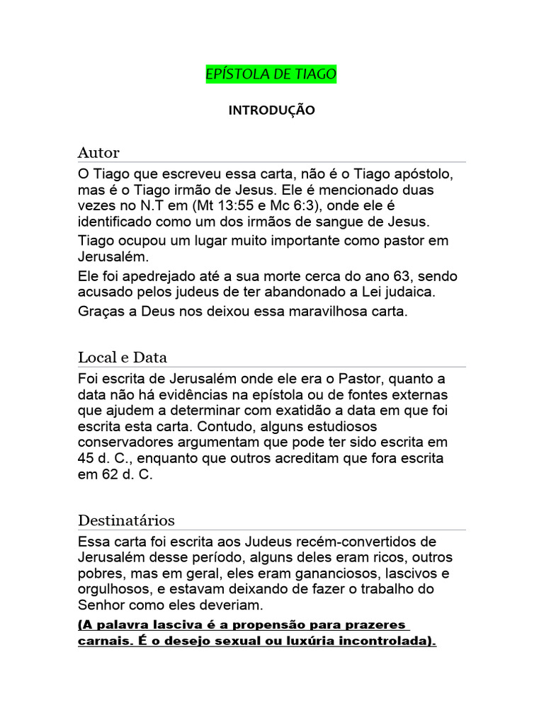 Carta de Tiago | PDF | Epístola de Tiago
