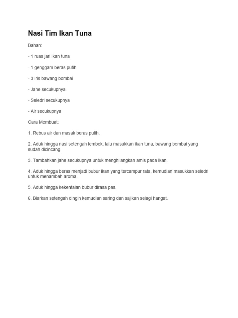 Nasi Tim Ikan Tuna | PDF | Memasak, Makanan, & Anggur