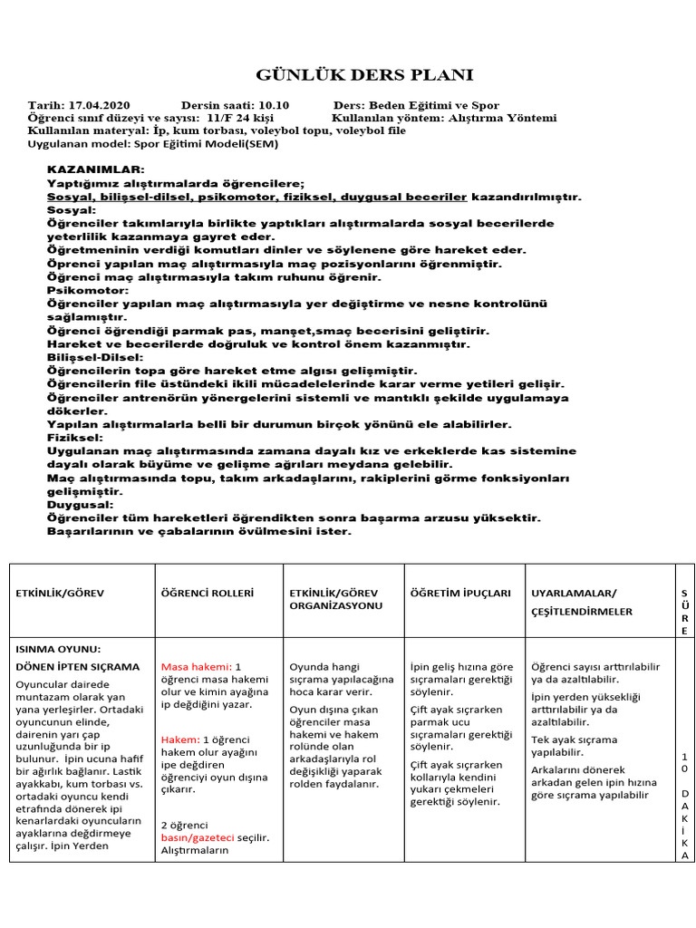 Günlük Ders Plani | PDF