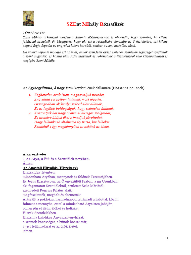 Szent Mihaly Rozsafuzer | PDF
