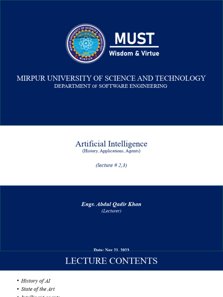 AI Lec 2-3 Artificial Intelligence (History, Applications, Agents) | PDF | Artificial ...