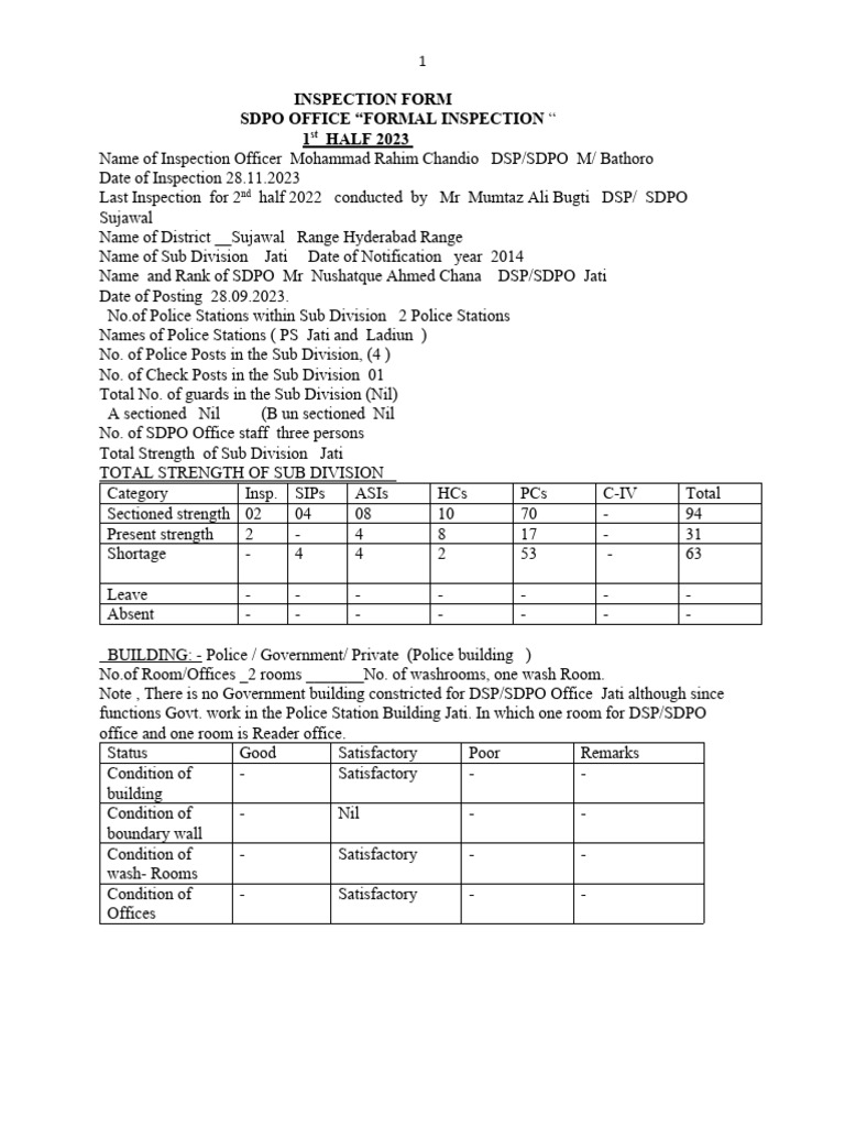 SDPO Office Jati For 1st Half 2023 | PDF