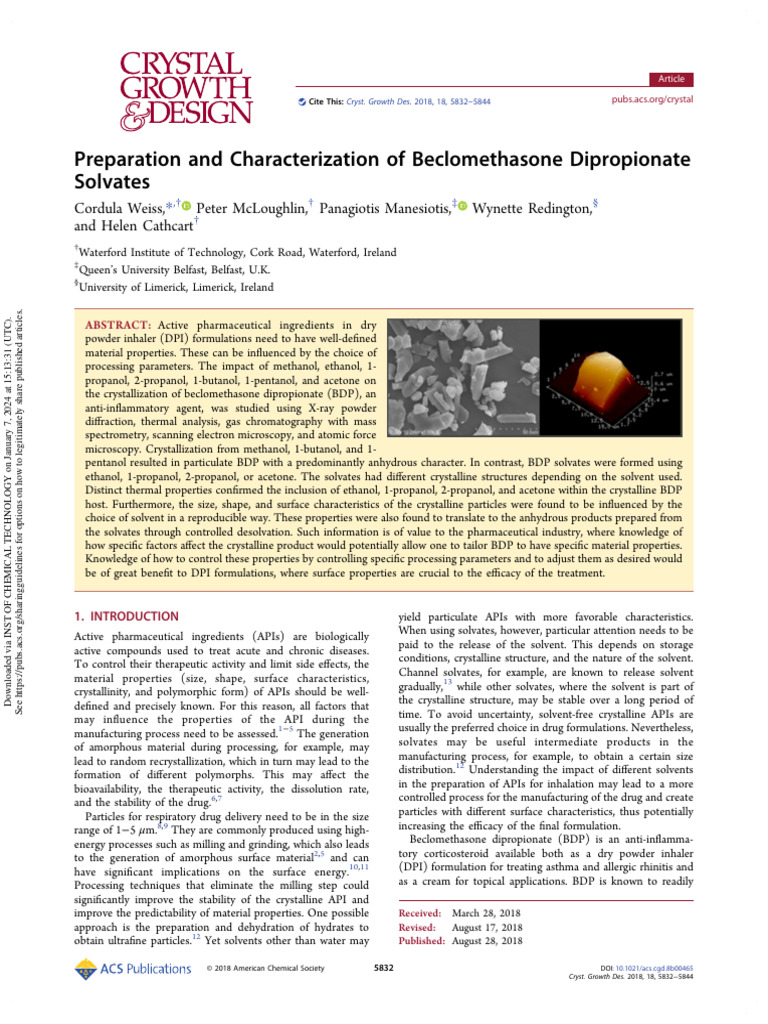 Crystallization - Beclomethasone Dipropionate | PDF | Solvent | Solvation