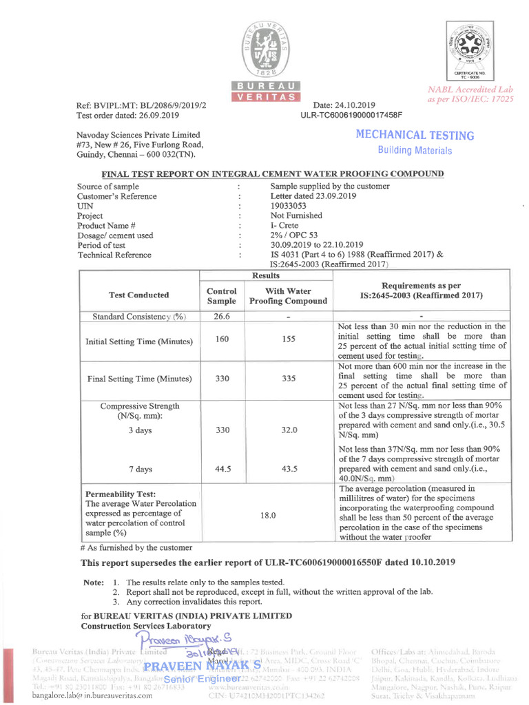 ICrete Waterproof Test | PDF