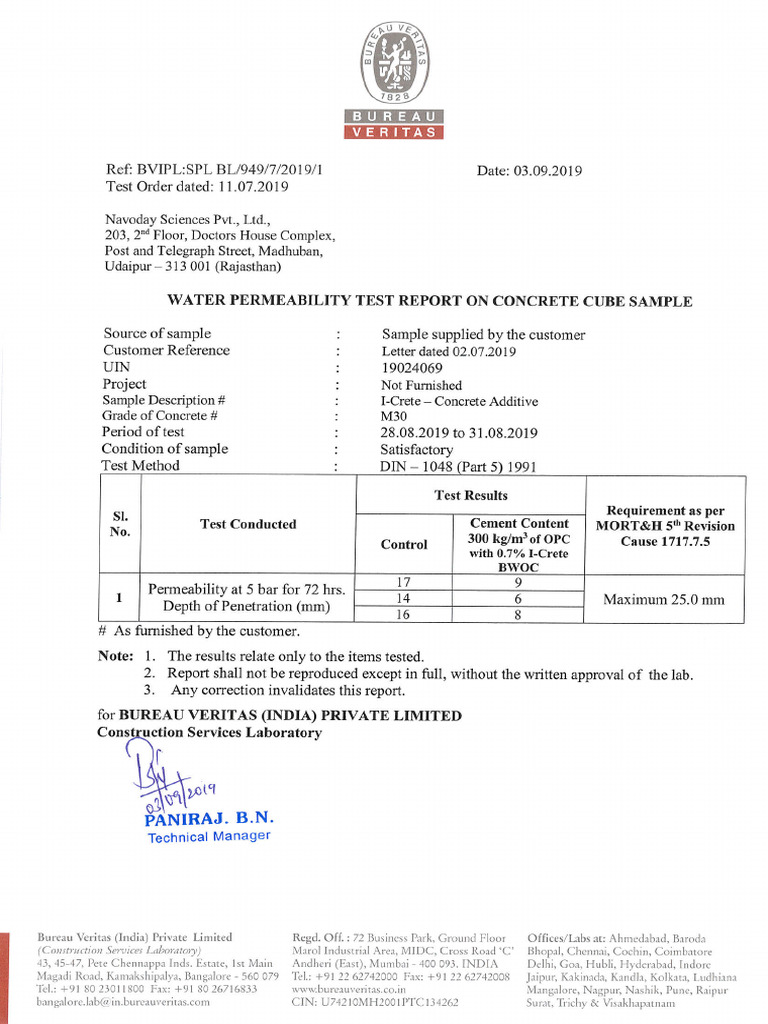 I Crete Water Permeability Report - M30 | PDF
