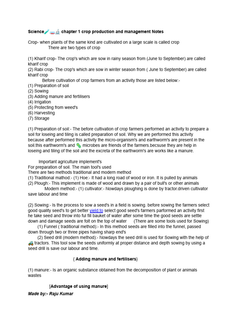 Science??? Chapter 1 Crop Production and Management Notes (Made by Raju ...