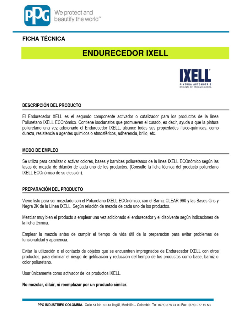 Ficha Técnica Endurecedor IXELL | PDF | Poliuretano | Química