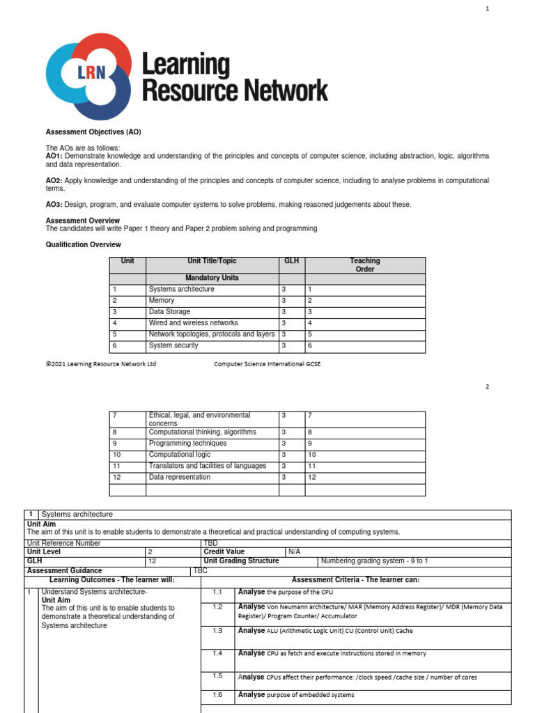 LRN International GCSE Computer Science | PDF | Computer Data Storage ...