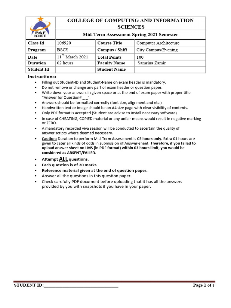 Computer Arhitecture Mid Exams | PDF | Computer Architecture | Computing