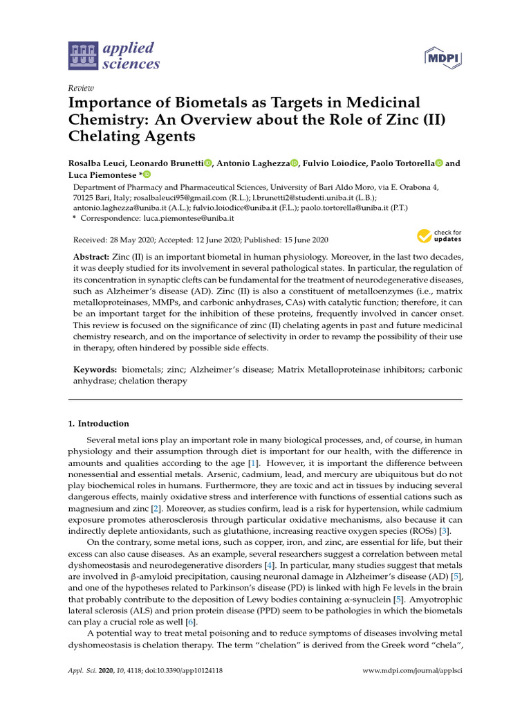 Applsci 10 04118 v2 | PDF | Chelation | Coordination Complex