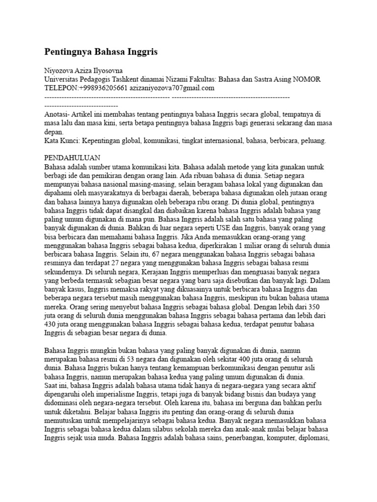 Pentingnya Bahasa Inggris Dalam Keseharian Anak | PDF