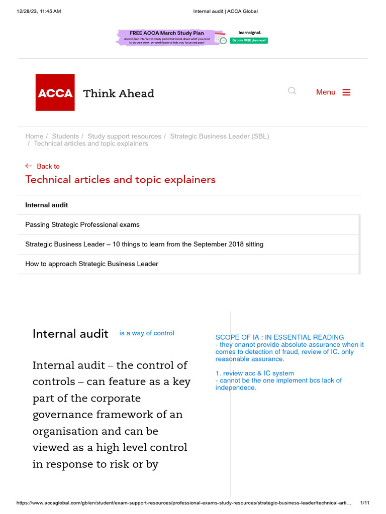 Internal Audit - ACCA Global | PDF | Internal Audit | Audit