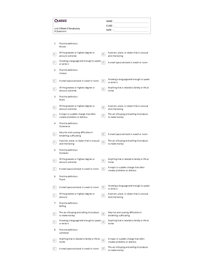 Unit 2 Week 3 Vocabulary Quiz | PDF | Linguistics | Human Communication