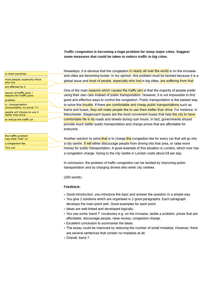 Essay Correction Example 1 | PDF | Traffic Congestion | Public Transport