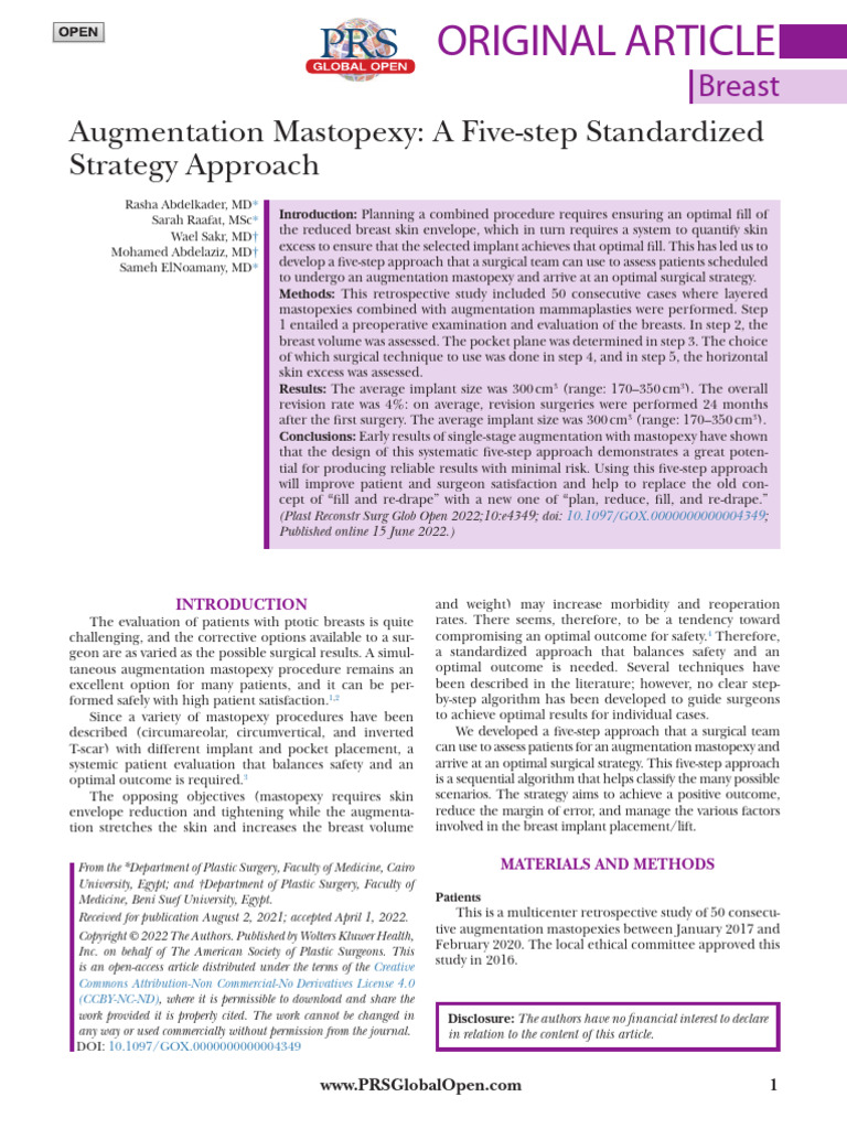 Augmentation Mastopexy A Five-Step Standardized ST | PDF | Breast | Medical Specialties