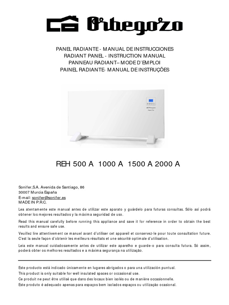 Panel Radiante Orbegozo Serie REH XX00 IM | PDF | Enchufes y tomas de corriente alterna | Ducha