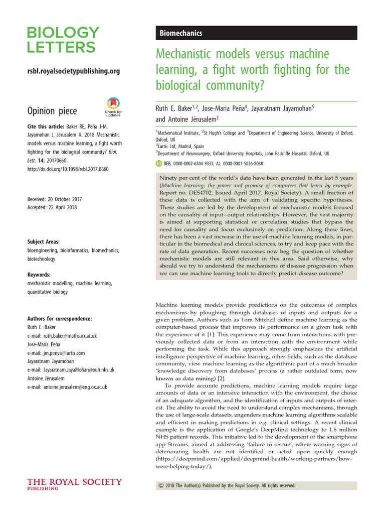 Baker Et Al. (2018) - Mechanistic Models Versus Machine Learning, A Fight Worth Fighting For The ...