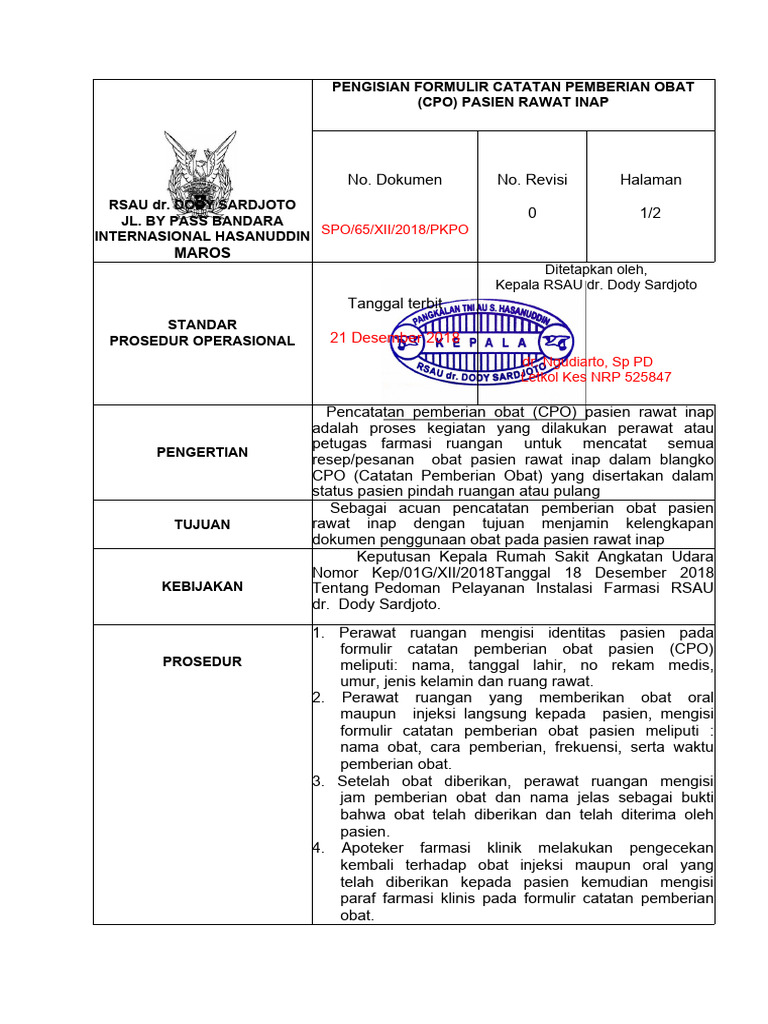 Pkpo - 4 - Ep 1 - Spo - Pengisian - Formulir - Catatan - Pemberian ...