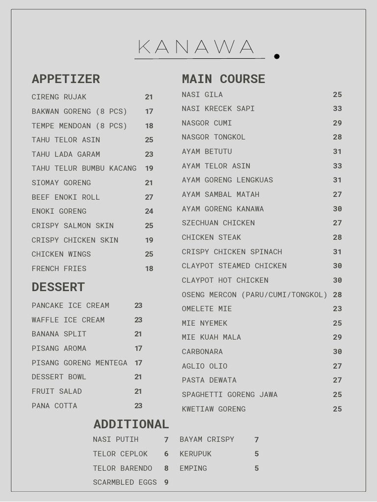 Menu Kanawa Baru Per Agustus 2023 2 | PDF | Foods | Food And Drink ...
