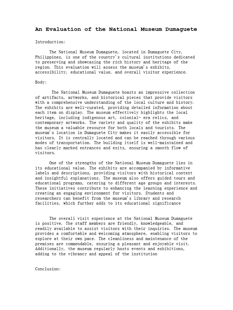 An Evaluation of The National Museum Dumaguete | PDF | Museum