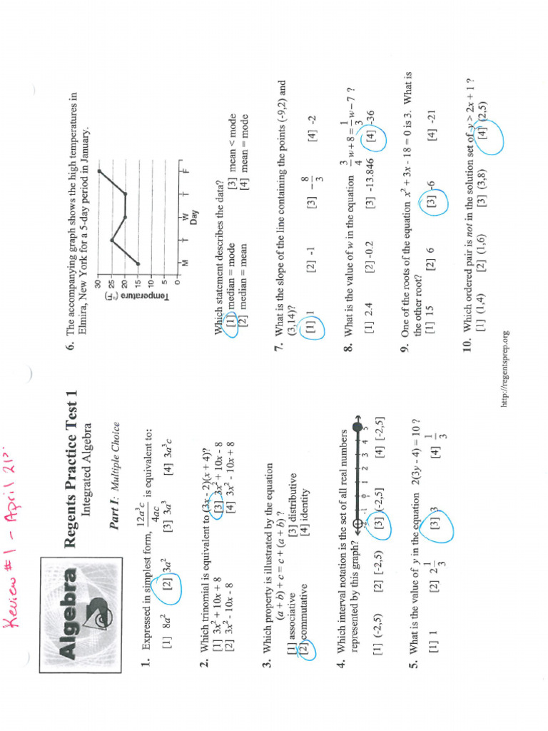 Review 1 - Algebra Answer Key | PDF