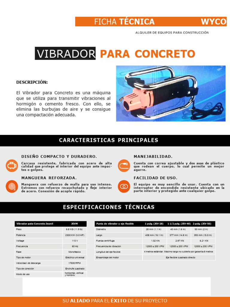 Vibrador de Concreto Eléctrico Jeonil | PDF | Hormigón | Bienes ...