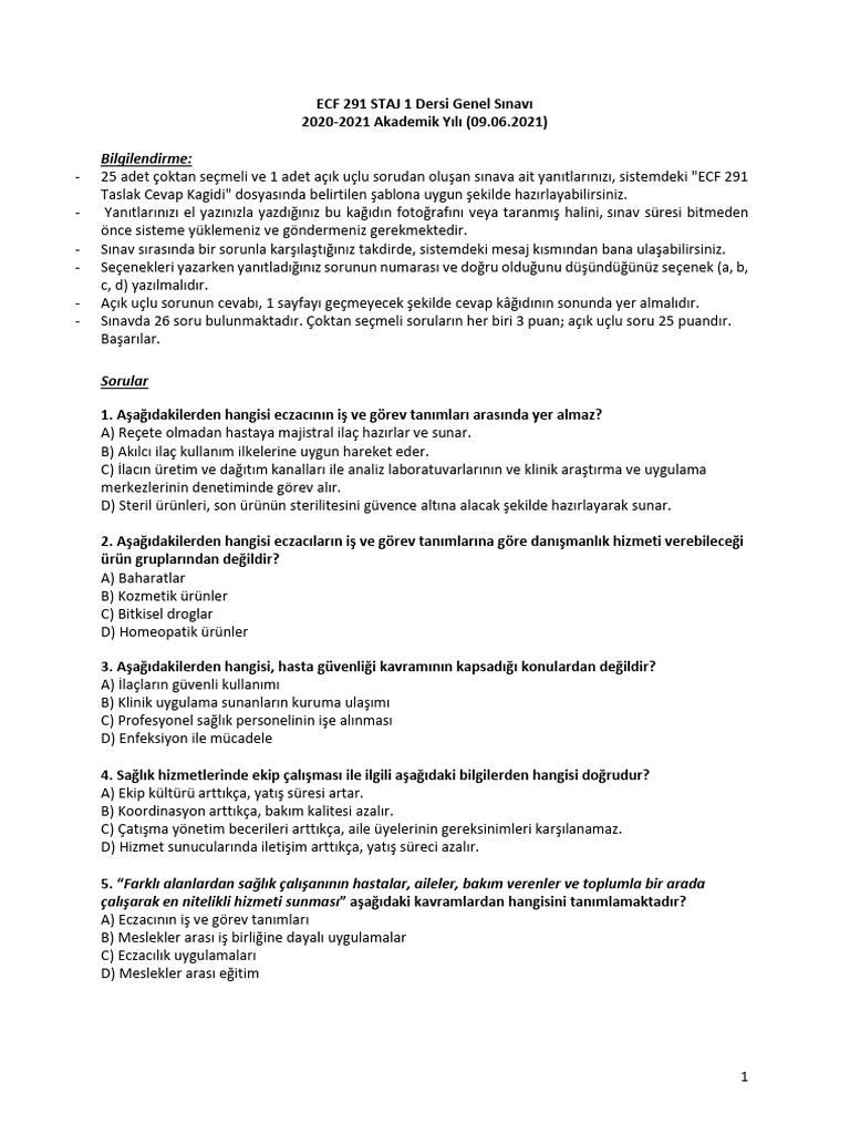 ECF 291 Genel Sınav | PDF