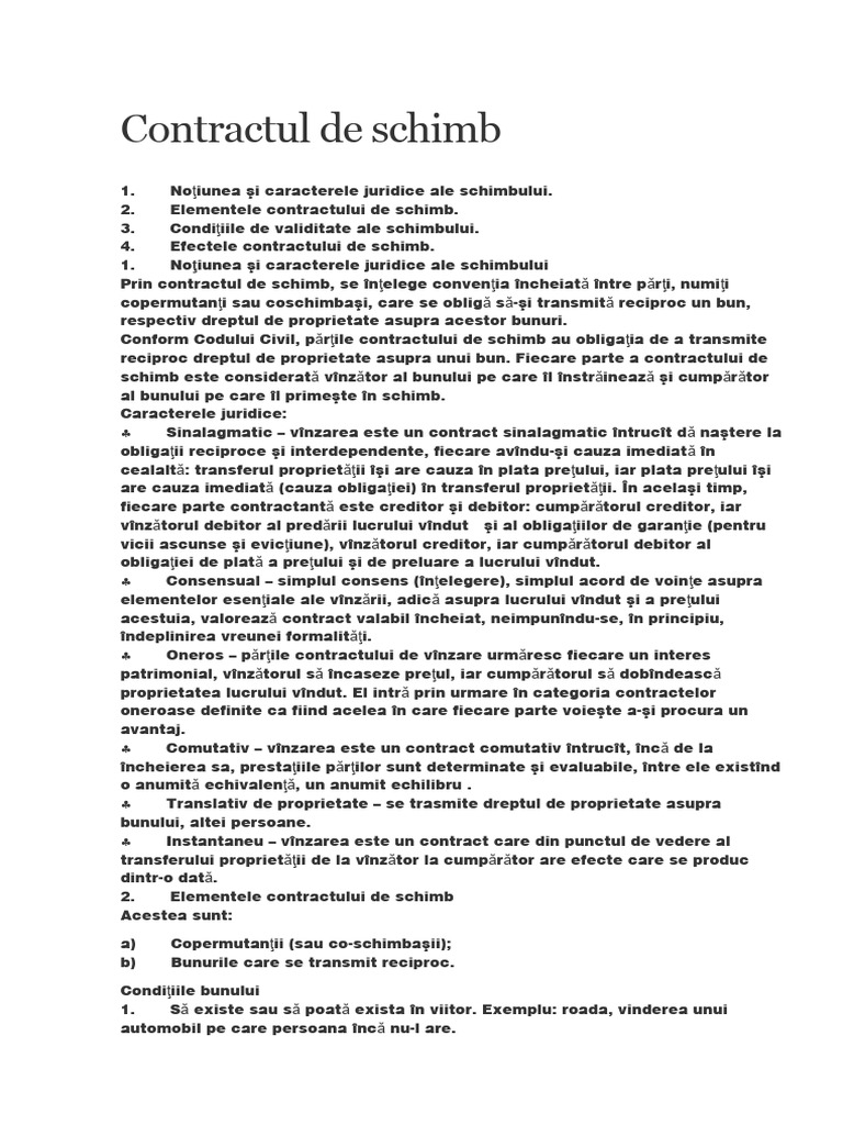 Contractul de Schimb | PDF