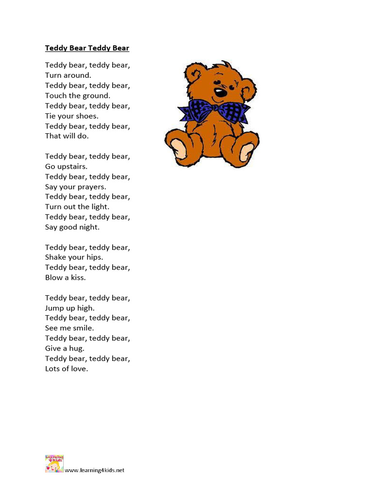 Printable Lyrics Teddy Bear Teddy Bear | PDF