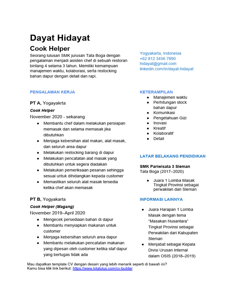 658142d9864d9b8b8269549f - Contoh CV Cook Helper | PDF