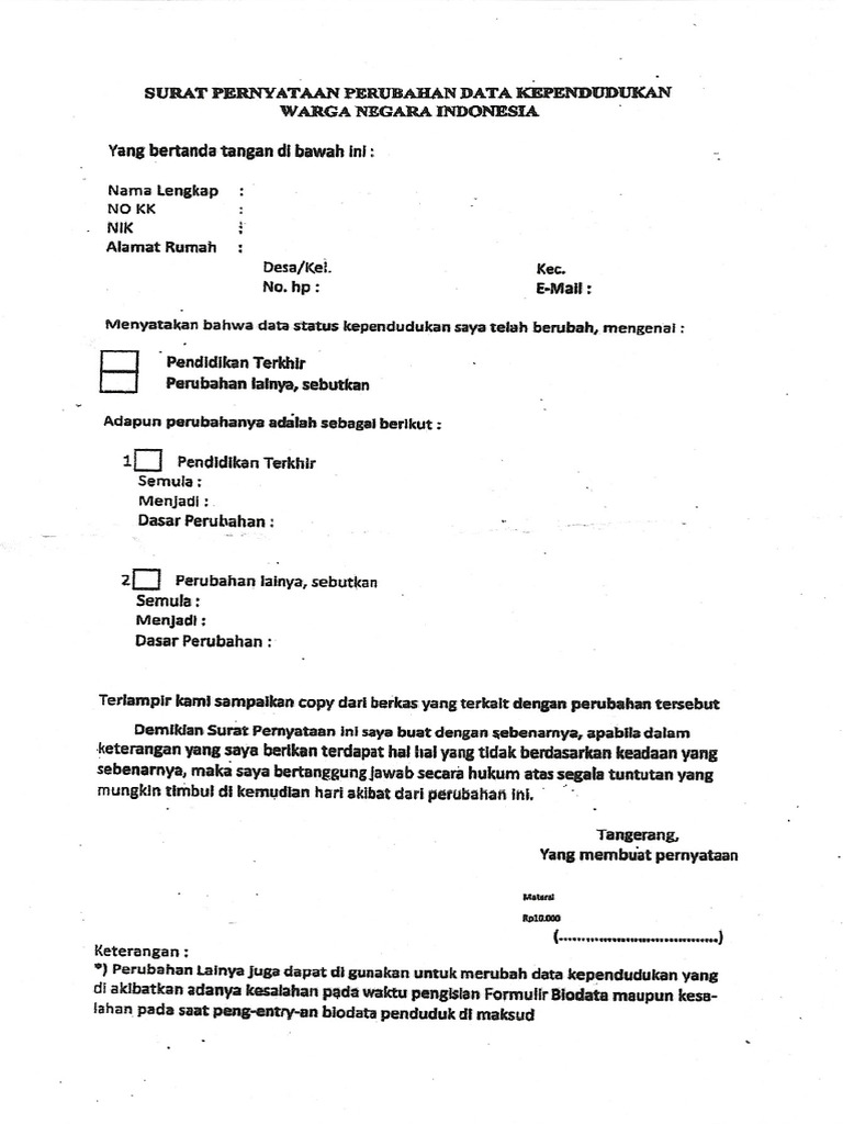 Contoh Surat Pernyataan Perubahan Data | PDF