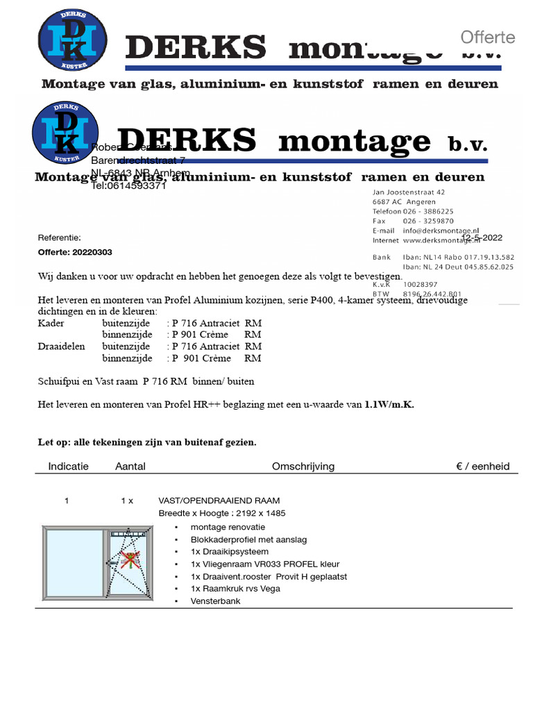 2022-05-12 - Derks Montage - Offerte 20220303 Orderbev. Dhr. Coemans | PDF