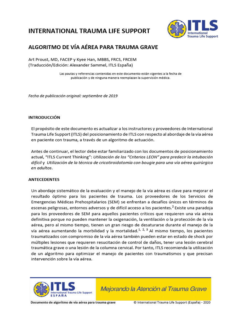 2019 ITLS Current Thinking Algoritmo Via Aerea ES | PDF | Lesión | Quemar