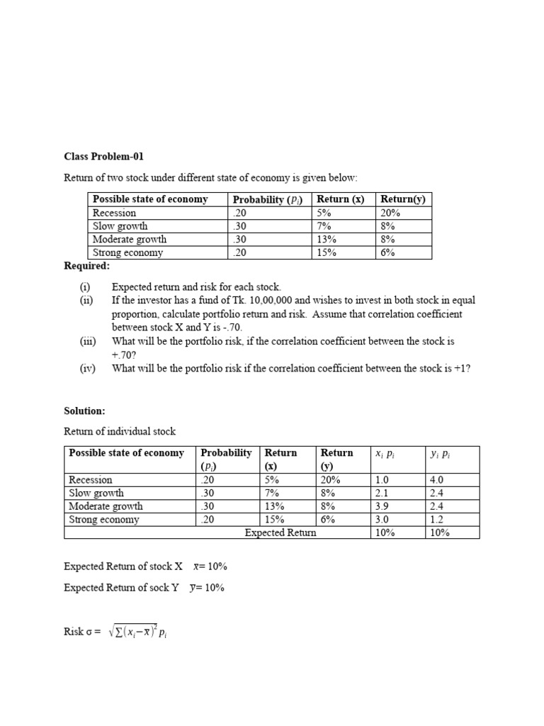 Class Problem-Portfolio Risk and Return | PDF | Standard Deviation | Covariance Matrix