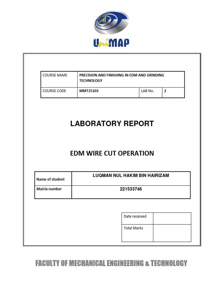 Edm Wire Cut Lab Report | PDF | Electrical Engineering | Industrial Processes